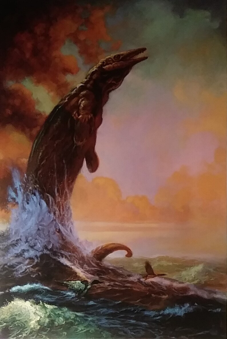 WILLIAM STOUT Dinosaur Print "mosasaurus Breaching", Vintage 1989 ...