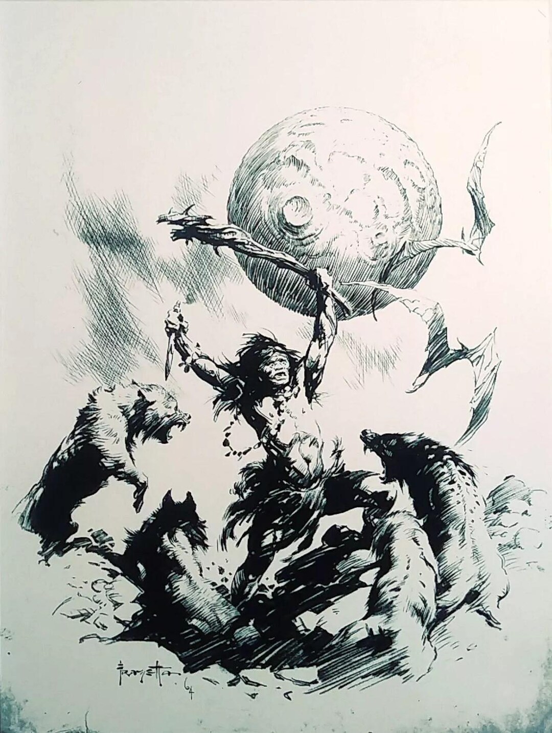 FRANK FRAZETTA "caveman and Wolves", One-of-a-kind Photostatic Print ...