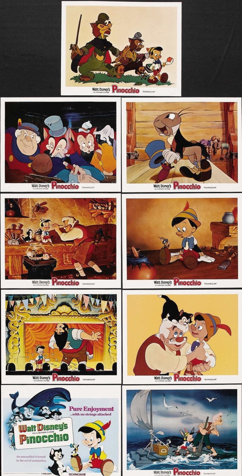 PINOCCHIO DISNEY 1978 Re-release 11x14 Lobby Card Set of Nine 9, With ...