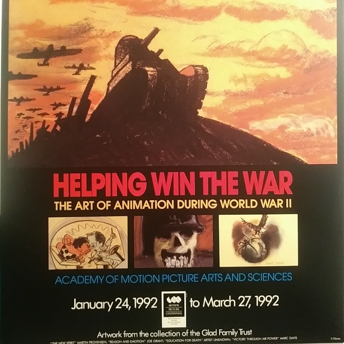 DISNEY WWII Animation Exhibition Poster, Vintage New 1992 Art of ...