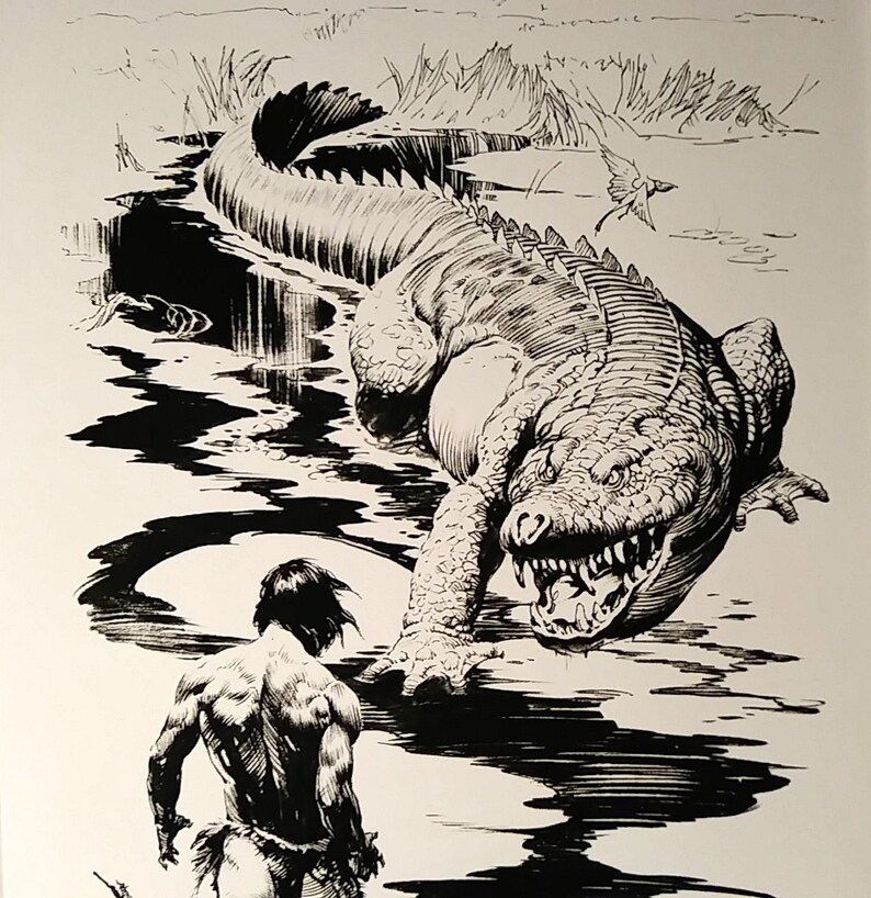 FRANK FRAZETTA "david Innes and Gator" O.O.A.K. Lifesize Photostatic ...
