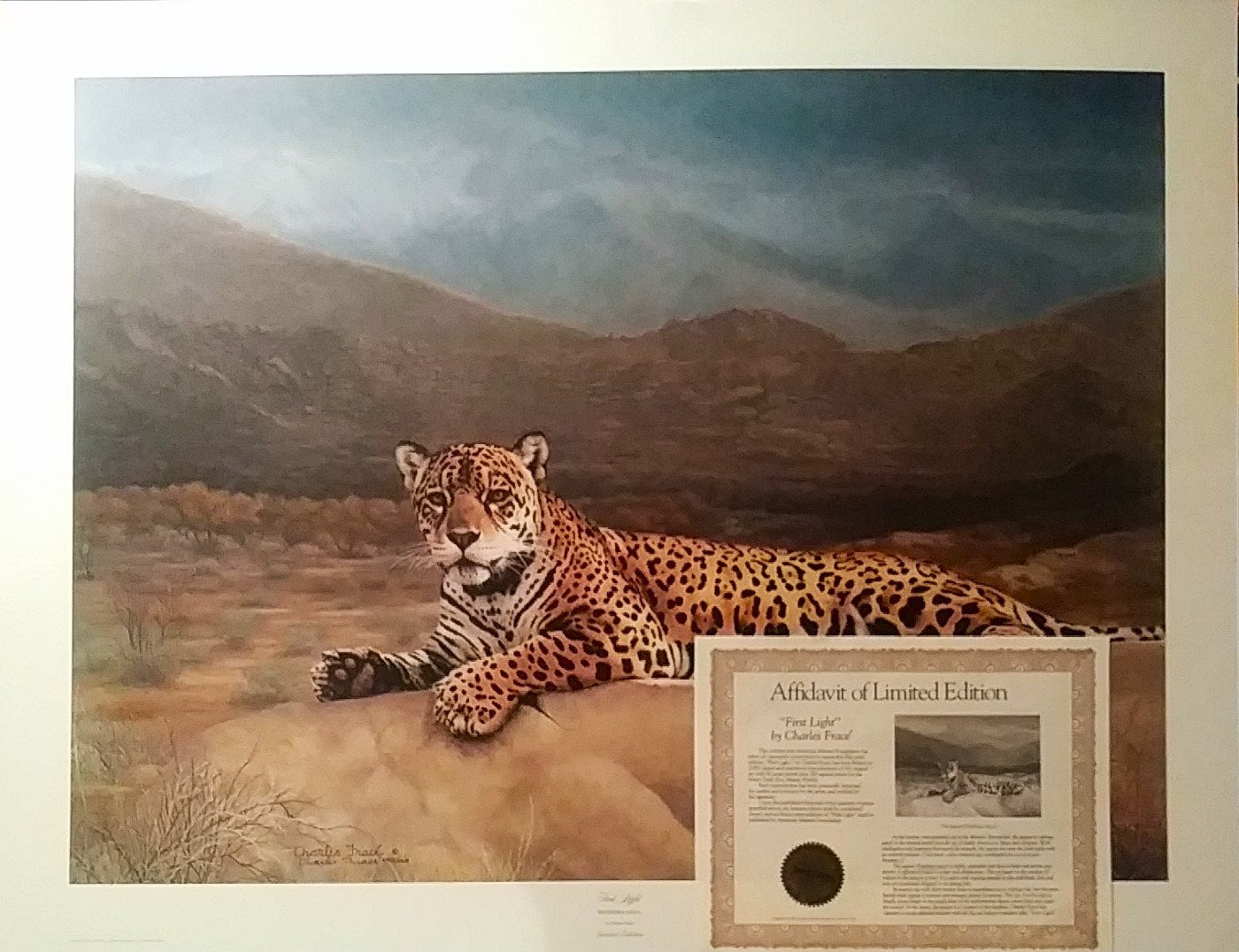CHARLES FRACE Jaguar "first Light", Signed and Numbered (#2458) 33x26 ...