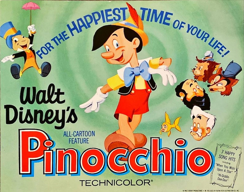 PINOCCHIO Disney Re-release 1962 11x14" Lobby Card Set of Nine (9), in ...