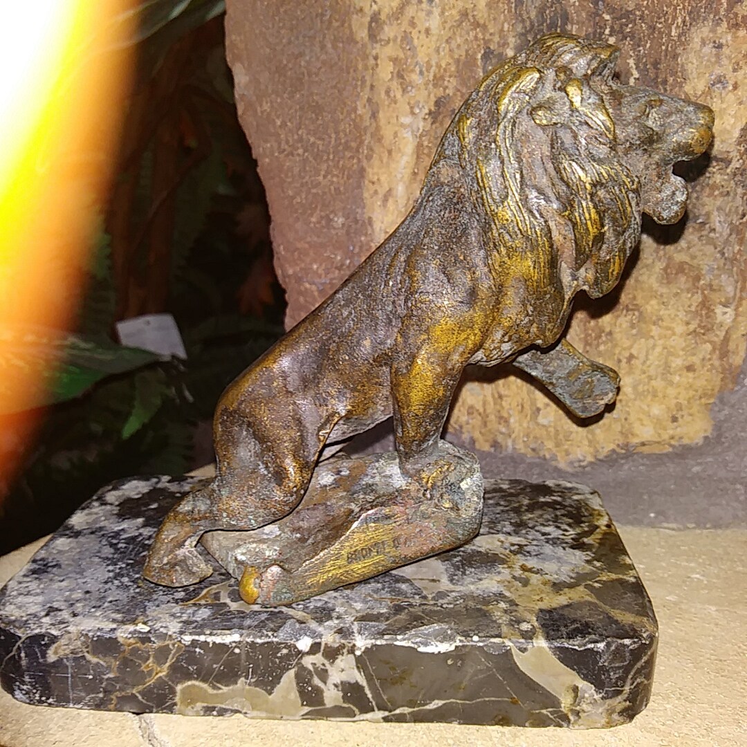 LION BRONZE SCULPTURE, "rearing Lion", Casting With a Rich Patina and ...