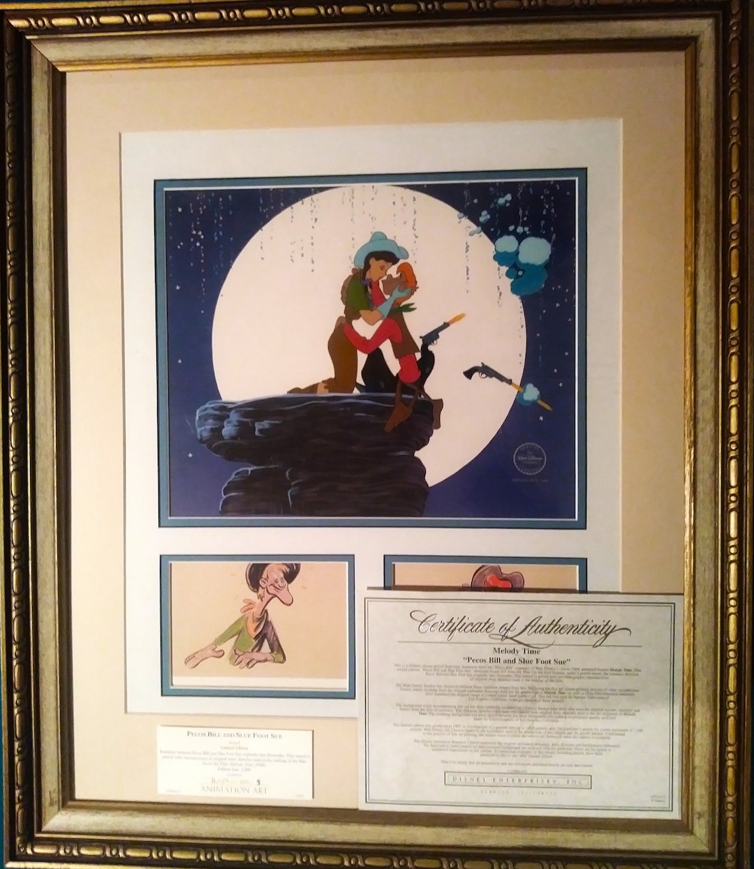 Vintage Pecos Bill & Slue Foot Sue Sericel, Disney Melody Time, Framed ...