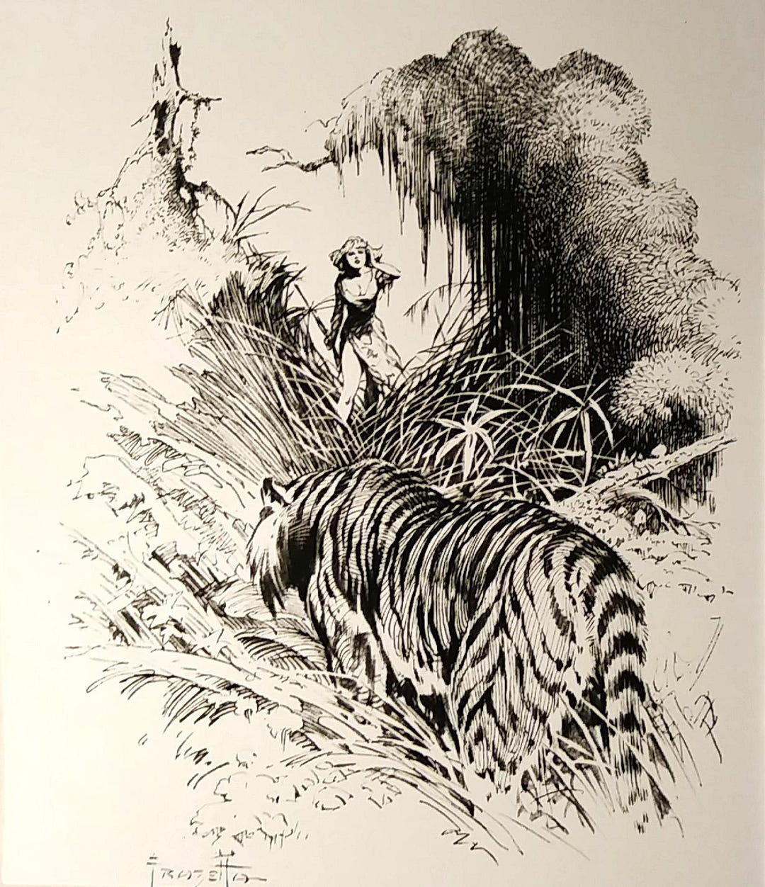 Frank Frazetta "tiger Stalks Woman" 1964 Photostatic Print, Lifesize ...