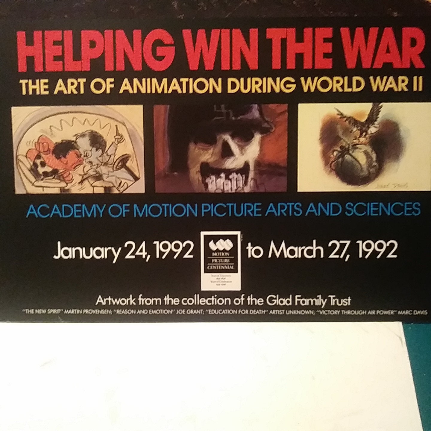 DISNEY WWII Animation Exhibition Poster, Vintage New 1992 Art of ...