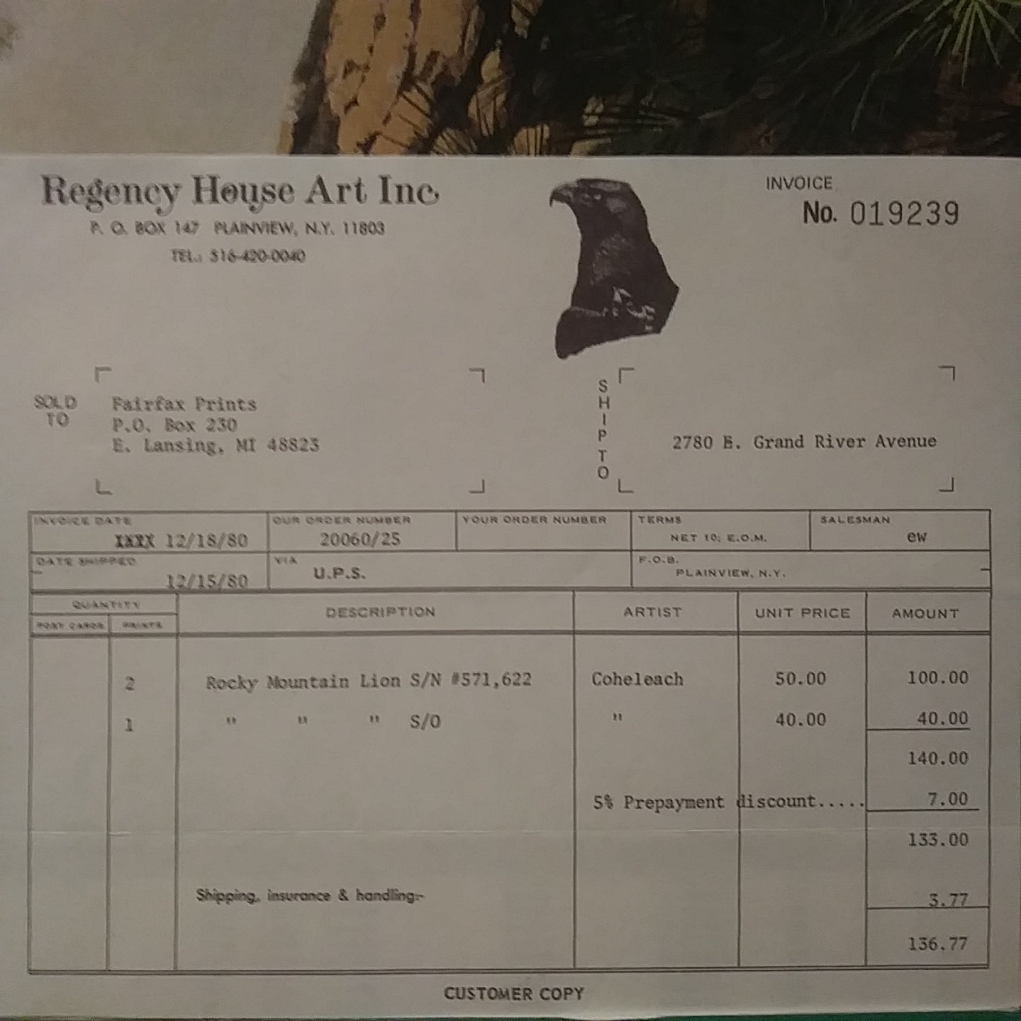 GUY COHELEACH Cougar, Puma, rocky Mountain Lion, S/N 622 or 571 1980 ...