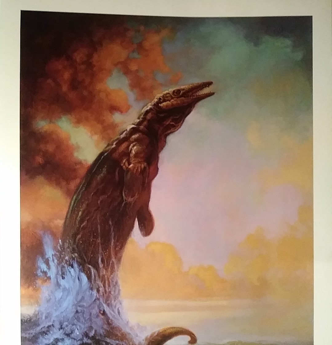 WILLIAM STOUT Dinosaur Print "mosasaurus Breaching", Vintage 1989 ...