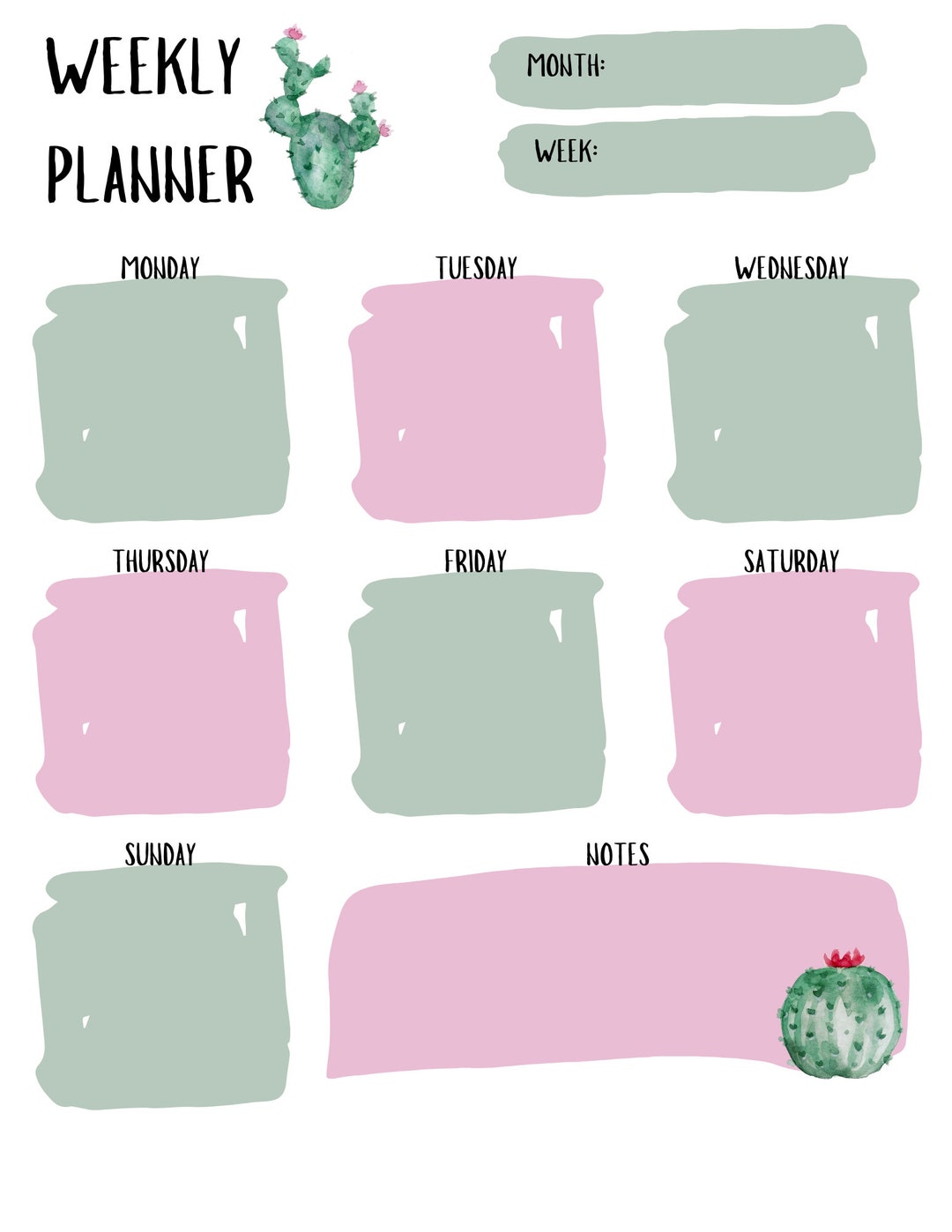 Cactus Weekly Planner - Etsy