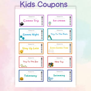 20 Coupons for Kids Printable, Coupon Book for Kids, Reward Coupons for ...