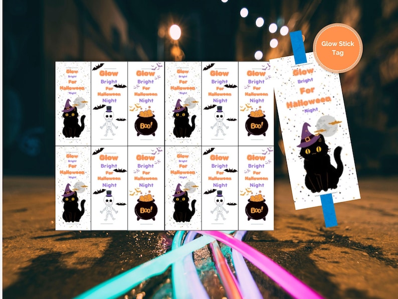 Halloween Glow Stick Tags, Printable Party Favors (digital Download ...