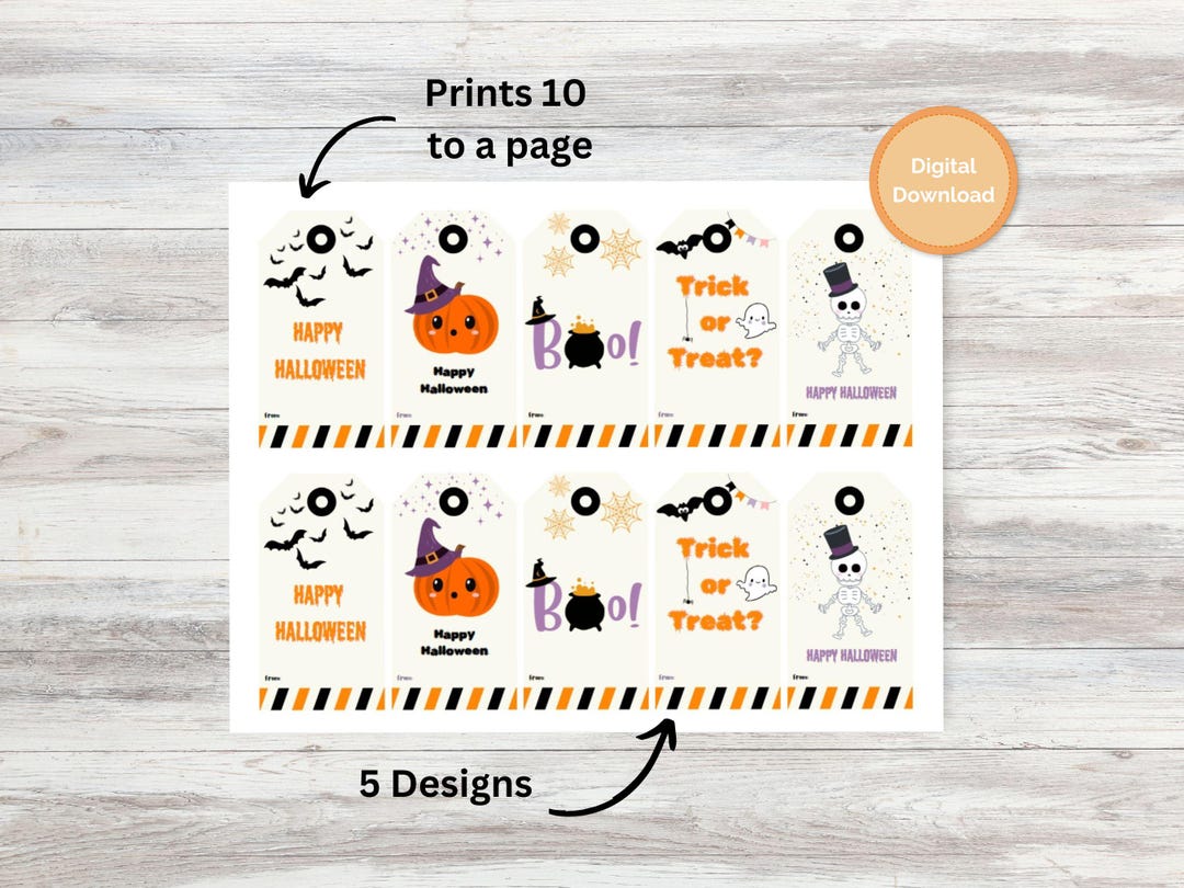 Halloween Gift Tags, Trick or Treat, Favor Tags, Printable Halloween ...
