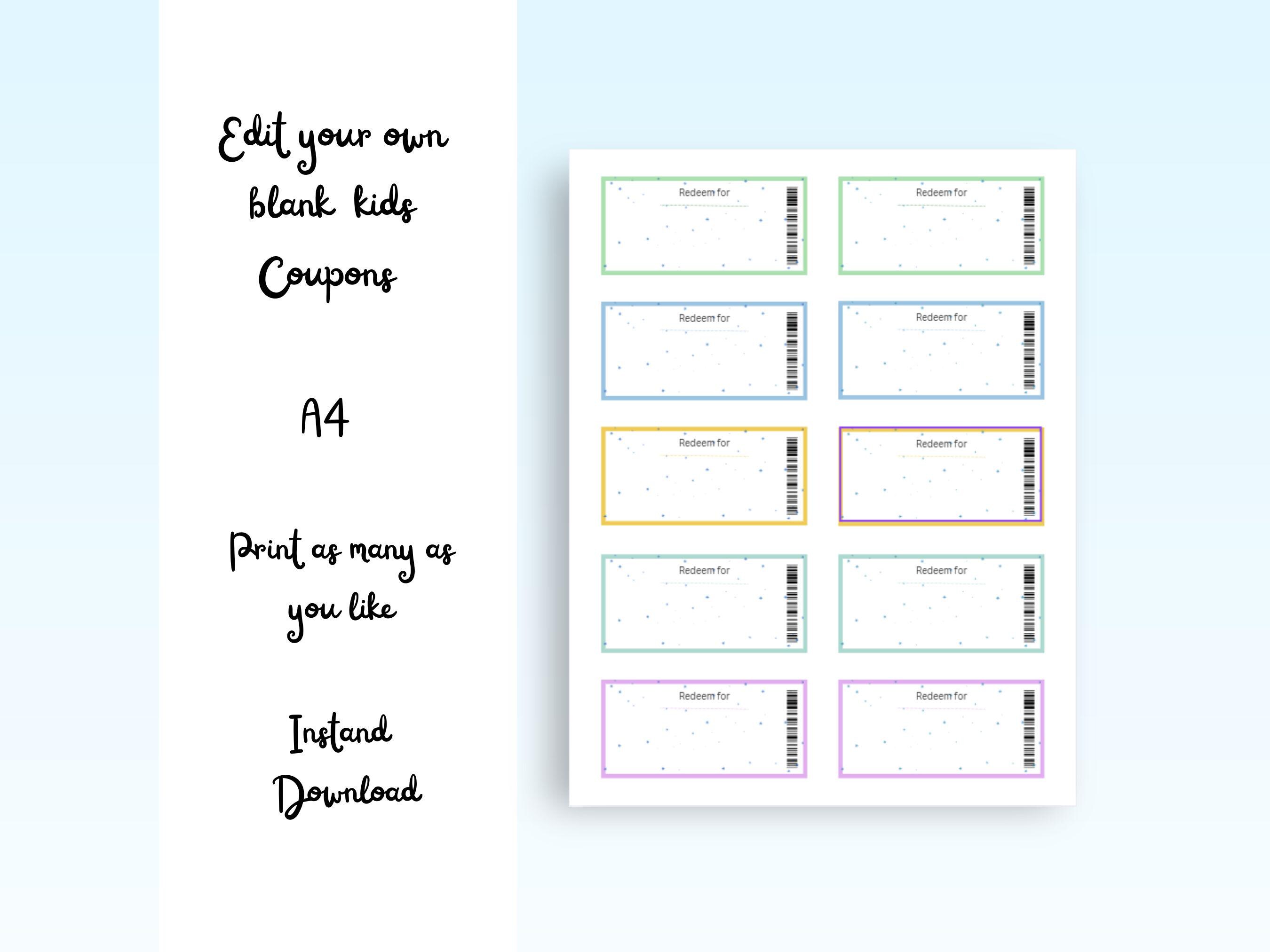 Editable Printable Coupon Book, for Kids Coupon Book for Kids, Birthday ...