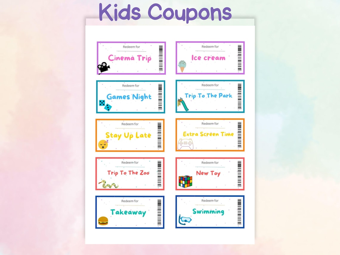 20 Coupons for Kids Printable, Coupon Book for Kids, Reward Coupons for ...