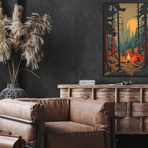 Vintage Campfire Forest Wall Art Nature Poster Print Retro - Etsy