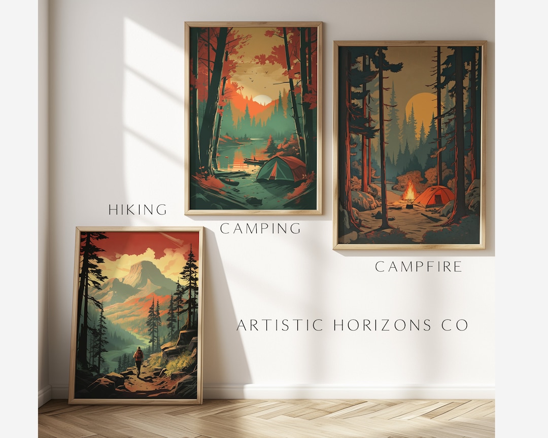 Vintage Camping Poster Wall Art Nature Poster Print Retro Style Artwork ...
