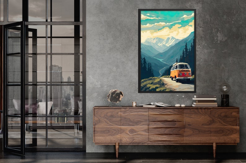 Retro Camper Van Landscape Wall Art Poster Print Vintage Artwork - Etsy