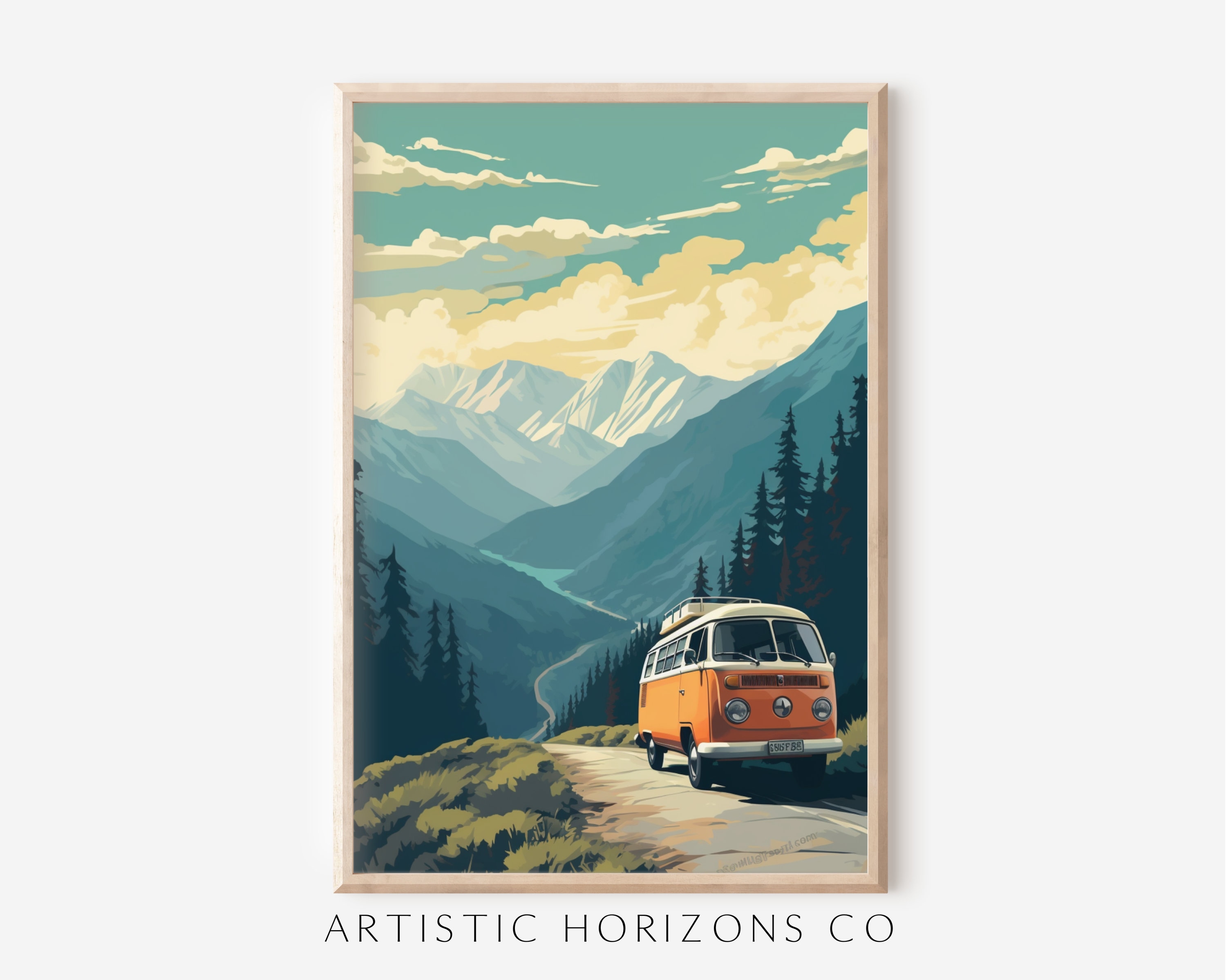 Retro Camper Van Landscape Wall Art Poster Print Vintage Artwork - Etsy