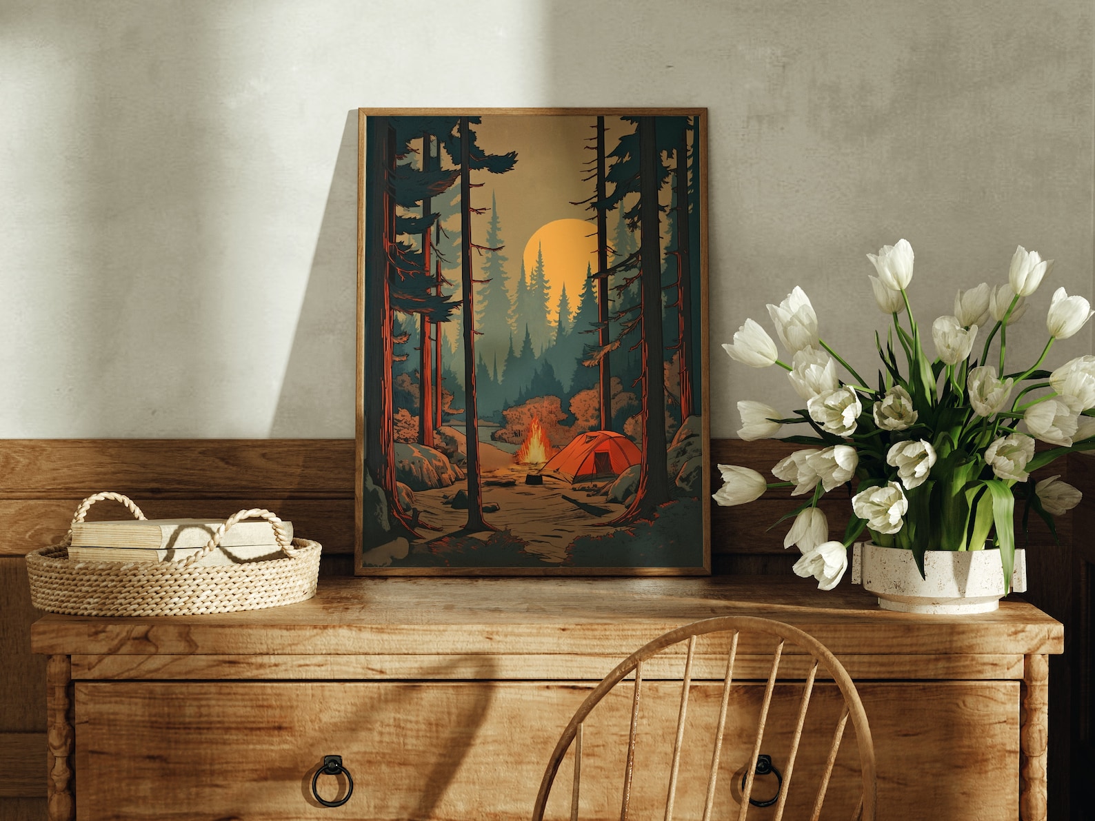 Vintage Campfire Forest Wall Art Nature Poster Print Retro Style ...