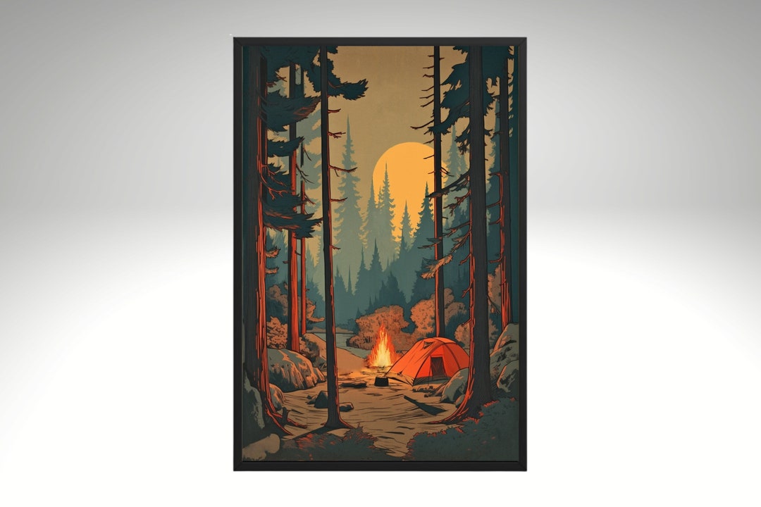 Vintage Campfire Forest Wall Art Nature Poster Print Retro - Etsy