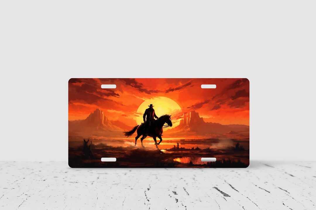 Western Cowboy Desert Sunset License Plate Sublimation Design PNG ...