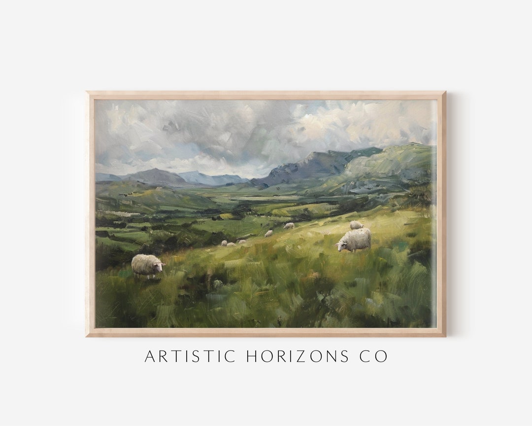 Sheep Grazing Irish Countryside Wall Art Poster Print Oil Painting ...