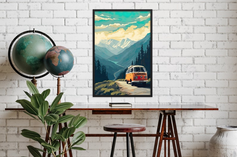 Retro Camper Van Landscape Wall Art Poster Print Vintage Artwork - Etsy