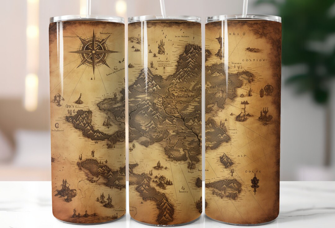 Fantasy World Map 20oz Skinny Tumbler Sublimation Design Straight Wrap ...