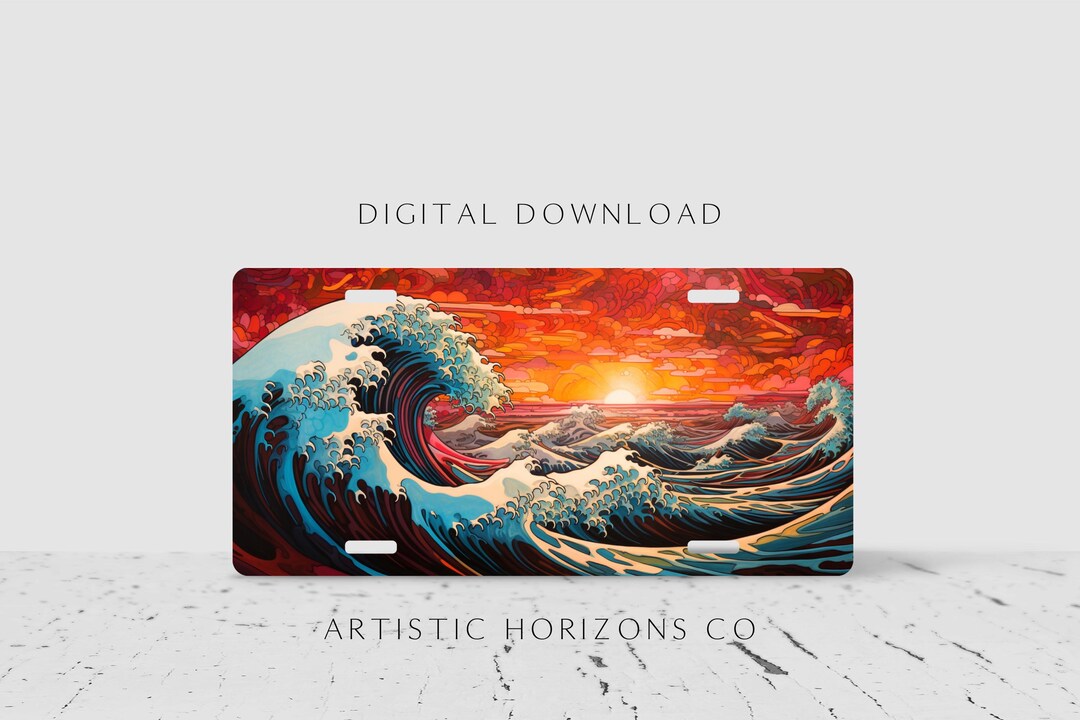 Japanese Sunset Wave License Plate Sublimation Design PNG Instant ...