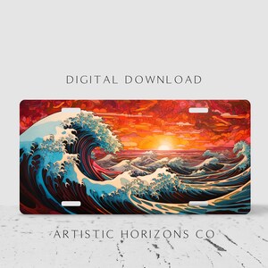 Japanese Sunset Wave License Plate Sublimation Design PNG Instant ...