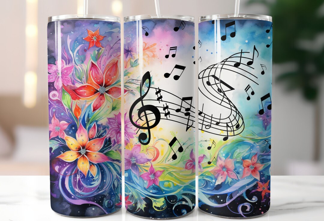 Music Notes Flowers 20oz Skinny Tumbler Sublimation Design Straight ...