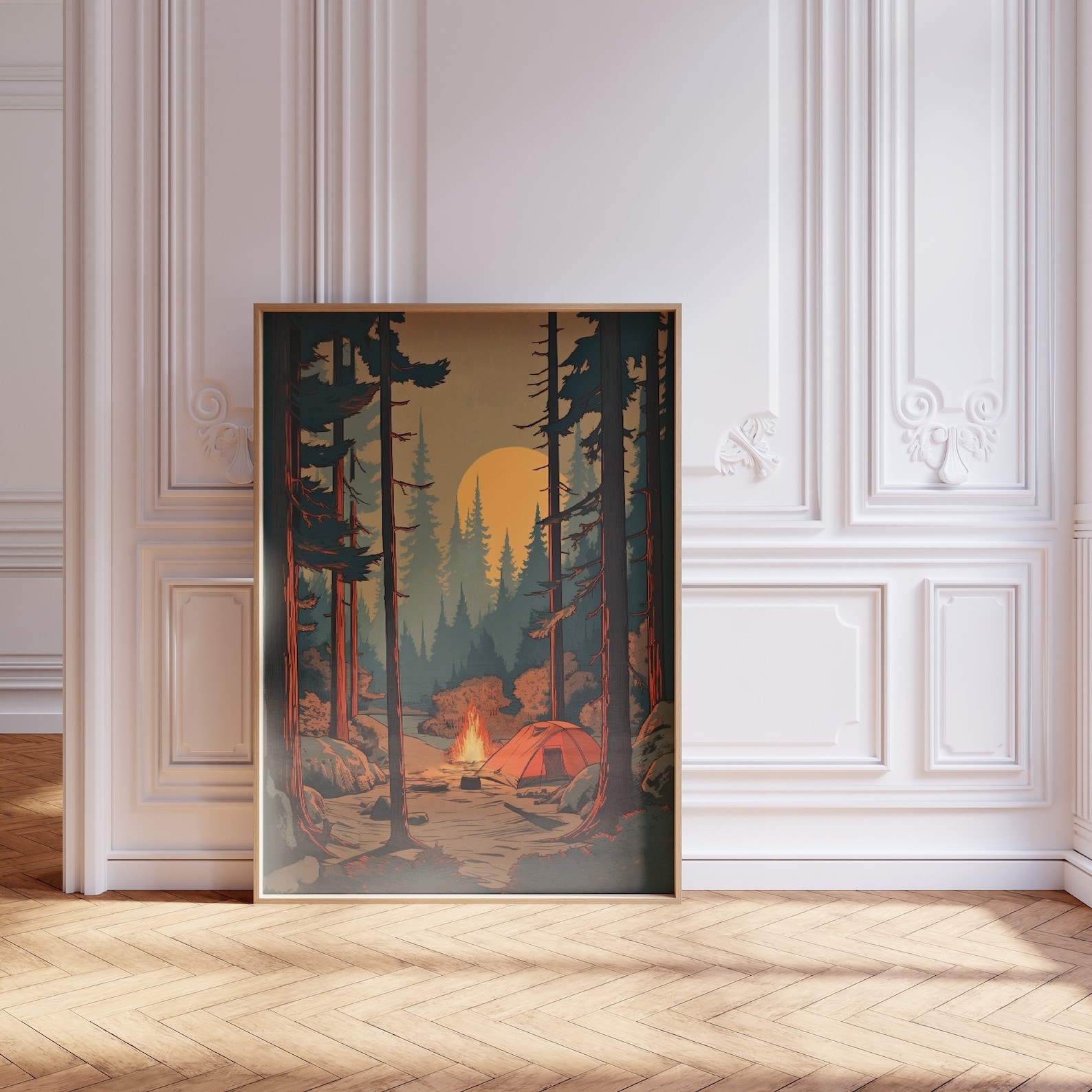 Vintage Campfire Forest Wall Art Nature Poster Print Retro Style ...