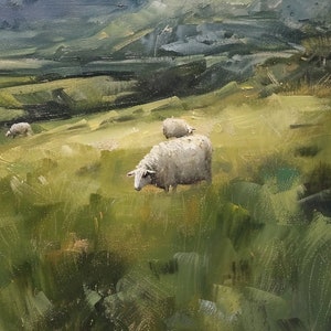 Sheep Grazing Irish Countryside Wall Art Poster Print Oil Painting ...