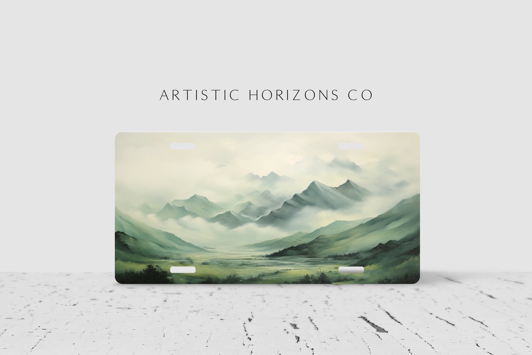 Sage Green Mountains License Plate Sublimation Design PNG Instant ...