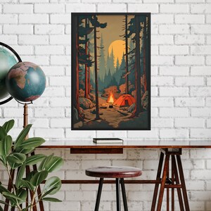 Vintage Campfire Forest Wall Art Nature Poster Print Retro - Etsy