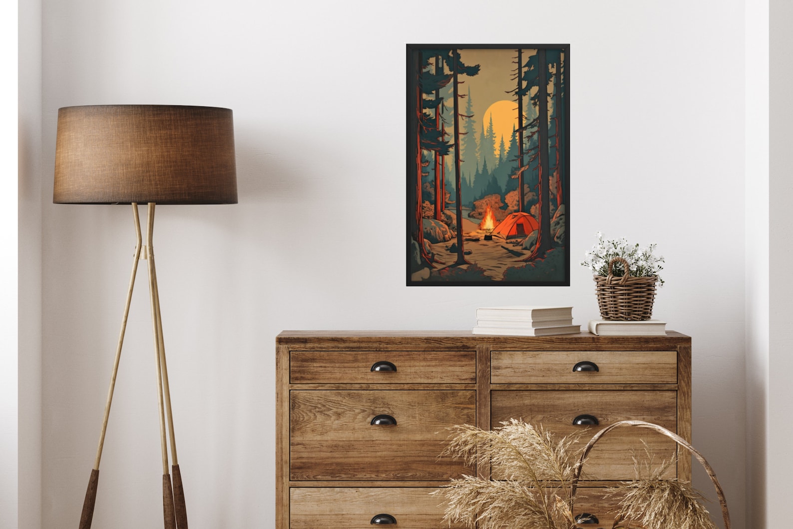Vintage Campfire Forest Wall Art Nature Poster Print Retro Style ...
