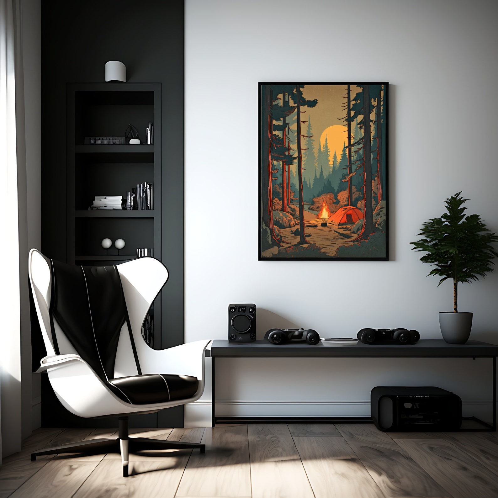 Vintage Campfire Forest Wall Art Nature Poster Print Retro Style ...