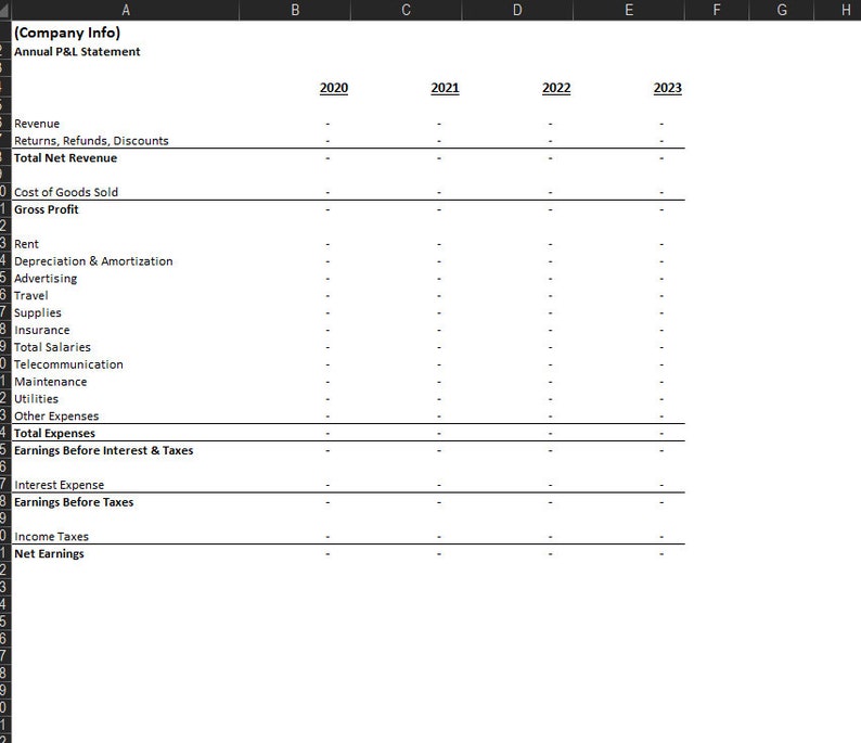 2023 Profit Loss Statement (P&L) Excel - Business/personal Profit Loss ...