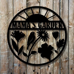 Unique Mom Gift for Mama Garden Sign Outdoor Metal Garden Sign Floral ...