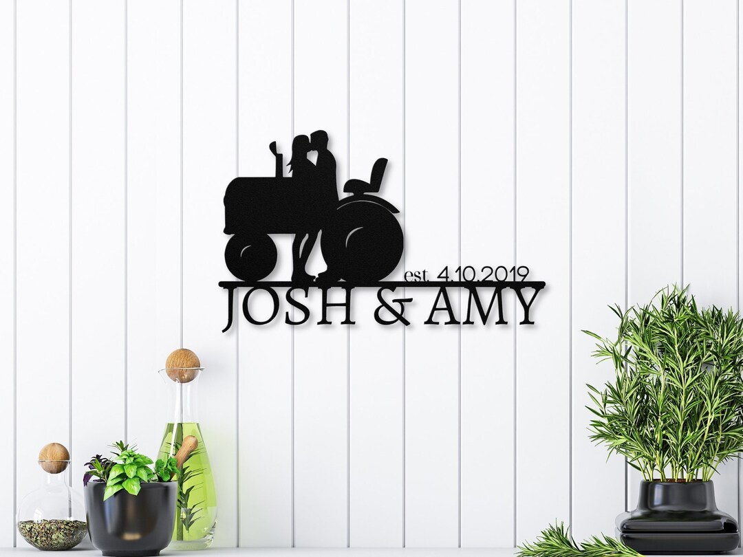 Tractor Decor Farm Couple Metal Wall Art Custom Anniversary Name Sign ...
