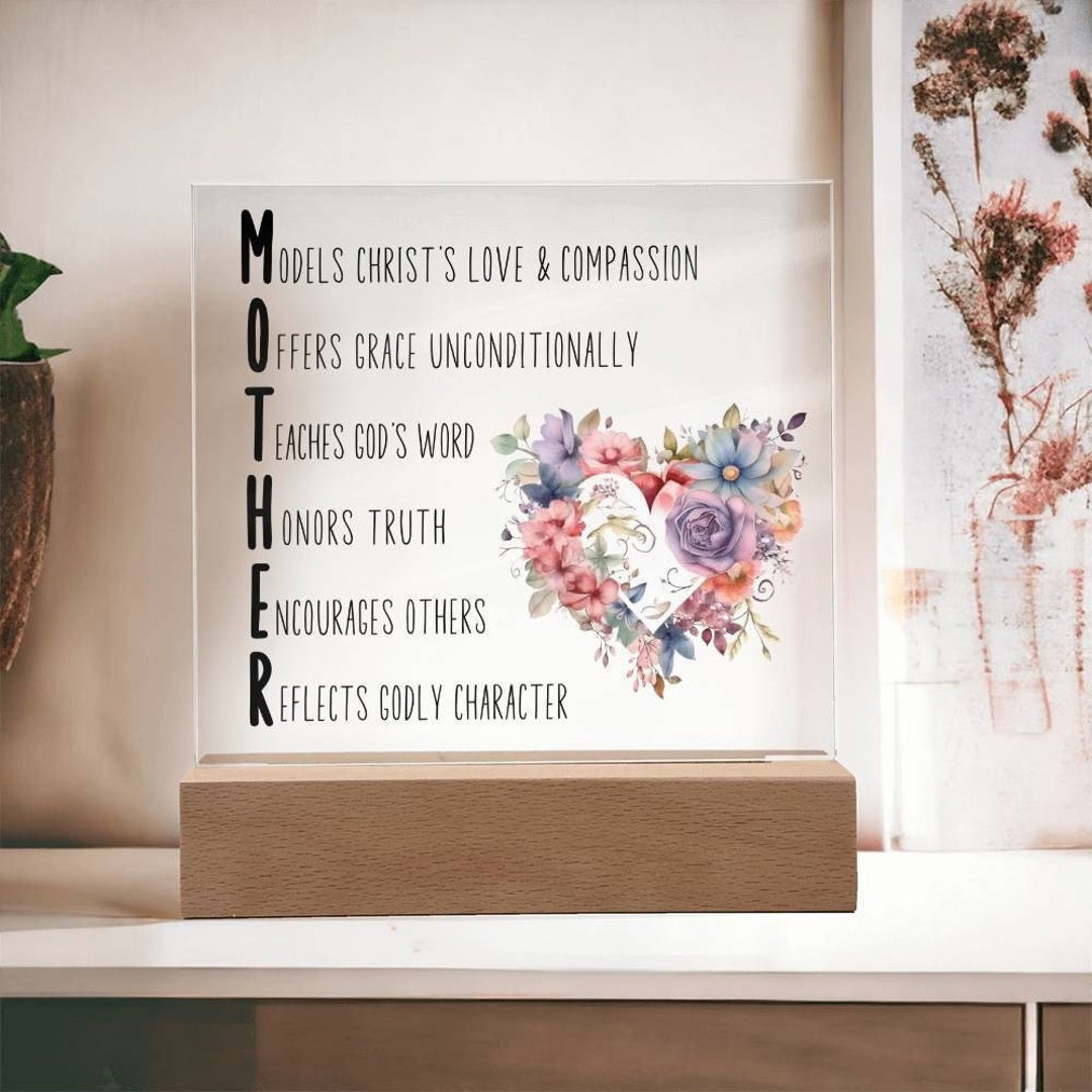 Mother Acronym LED Acrylic Plaque, Mom Gift From Daughter, Christian ...