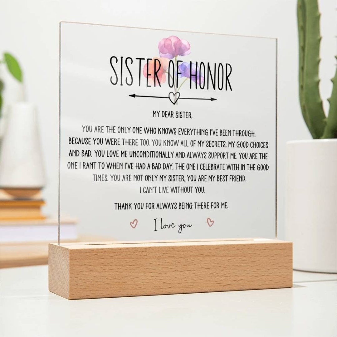 Sister of Honor Acrylic Plaque Sister Gift From Bride, Gift for Maid of ...