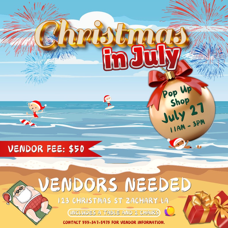 Christmas in July Template, Pop up Flyer, Advertising Christmas in July ...