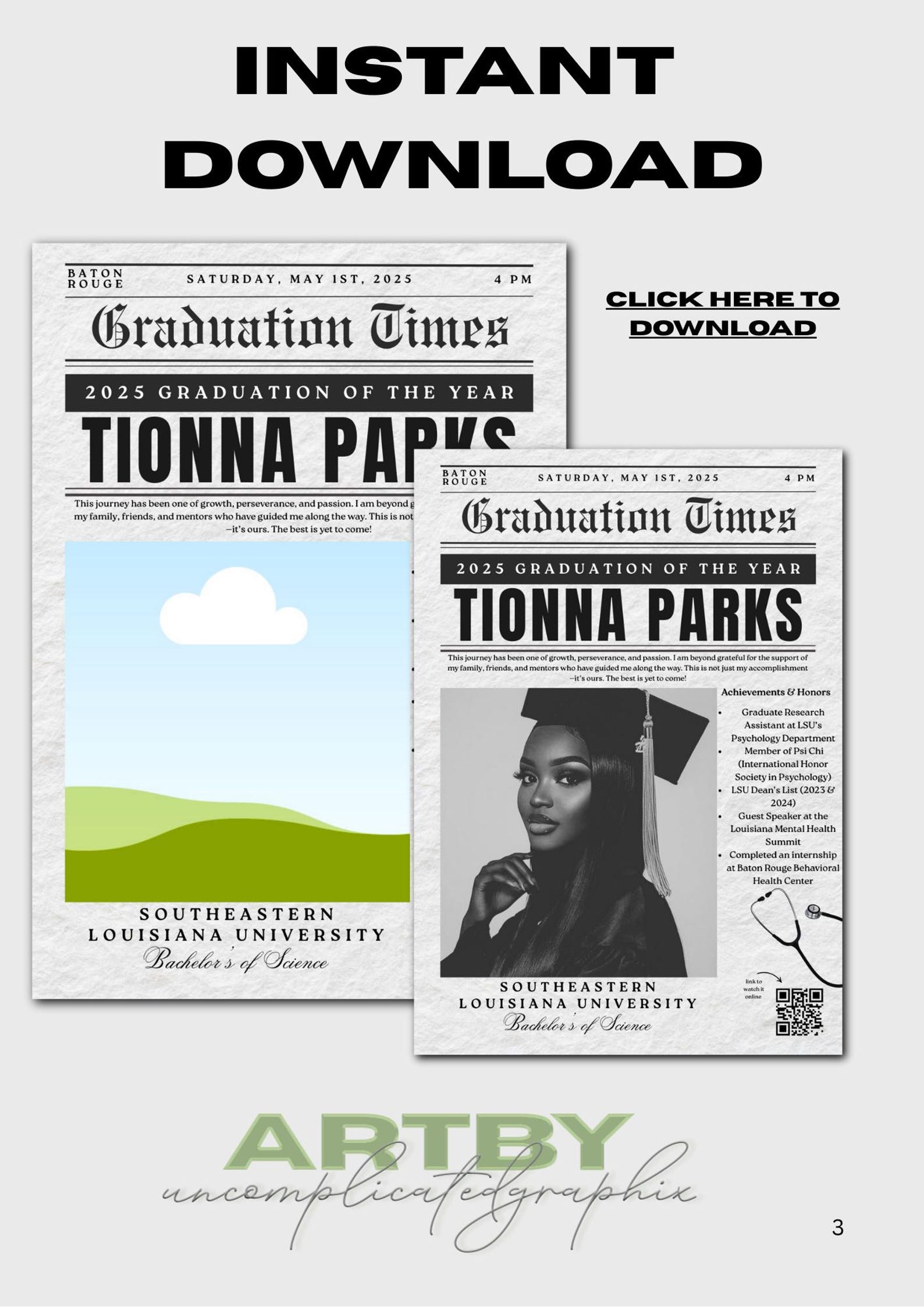 Personalized Graduation Newspaper Template | Custom Grad Announcement ...