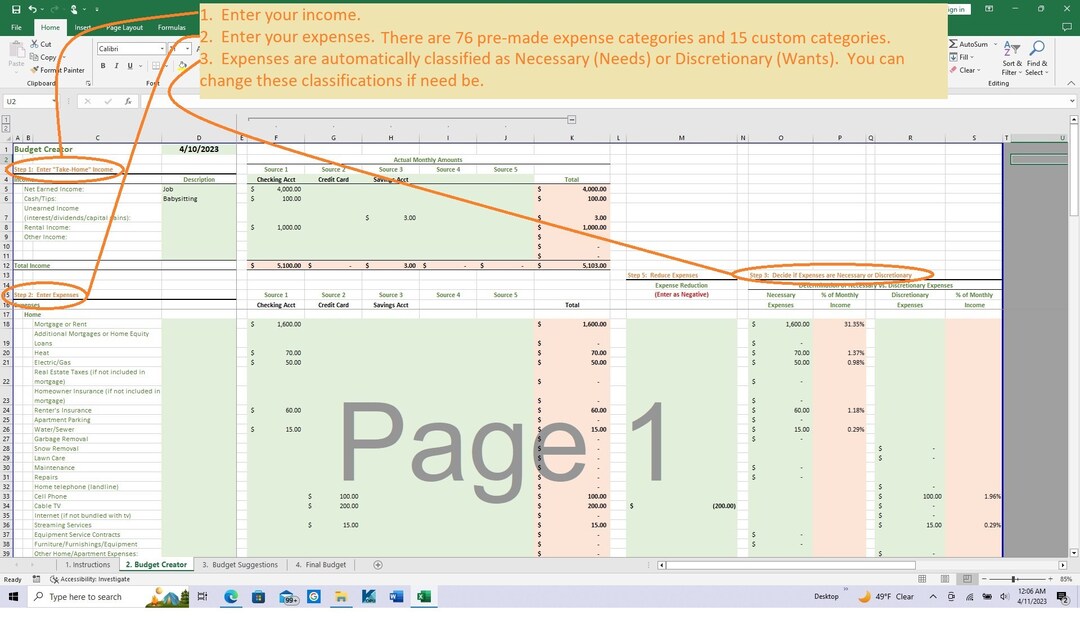 Budget Creator for Excel - Etsy