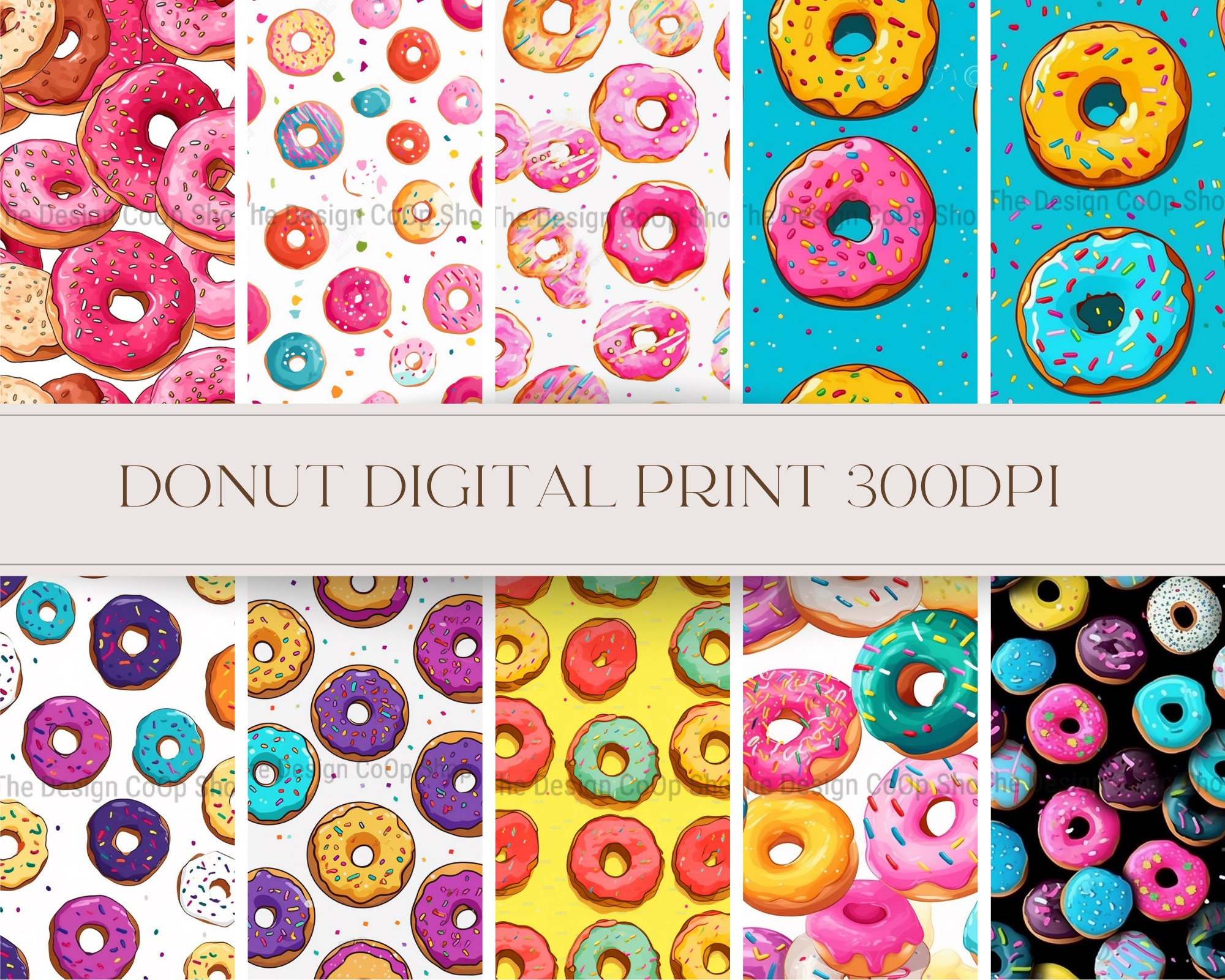 Classic Donut Print Digital Paper Seamless Patterns With Sprinkles and ...