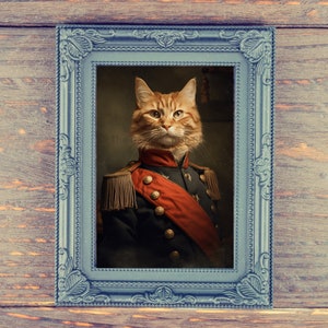 Ginger Cat in Military Uniform Vintage Historical Cat Wall Art Print ...