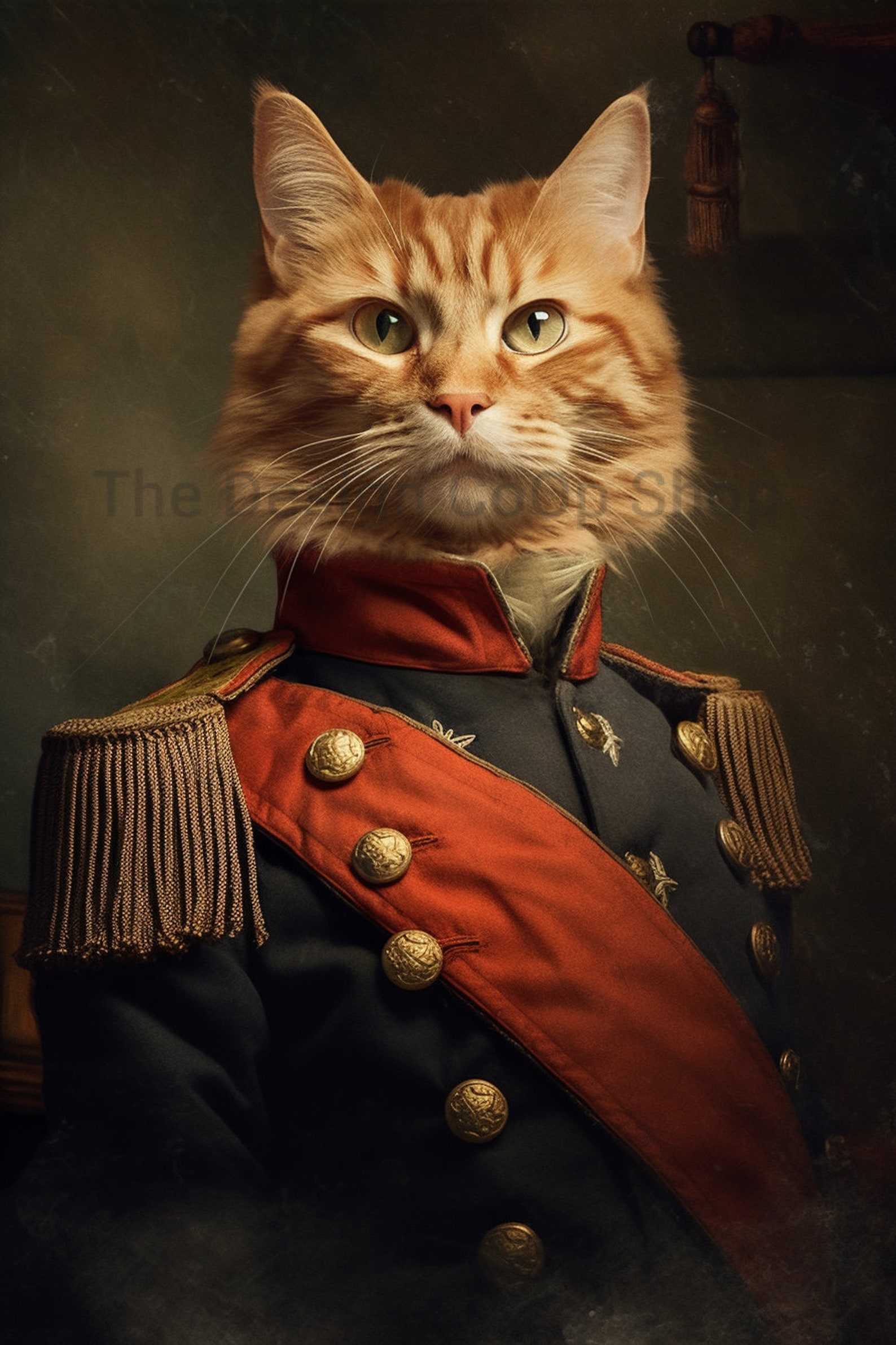 Ginger Cat in Military Uniform Vintage Historical Cat Wall Art Print ...