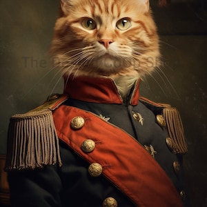 Ginger Cat in Military Uniform Vintage Historical Cat Wall Art Print ...